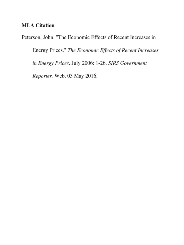 MLA Citation for Energy Price Study | PDF