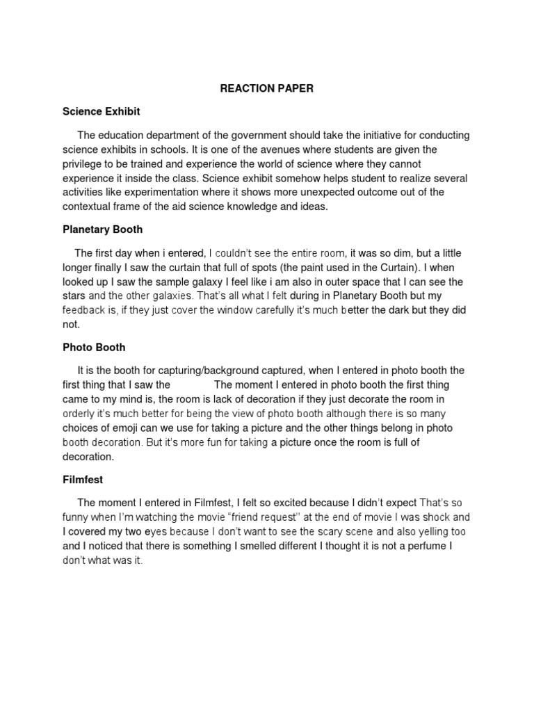 Reaction Paper Science Exhibit | PDF