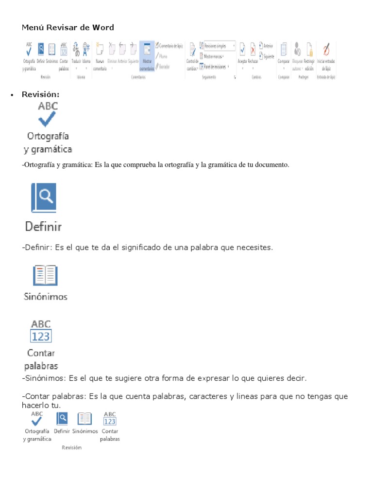 Menú Revisar de Word | Bibliografía | Informática