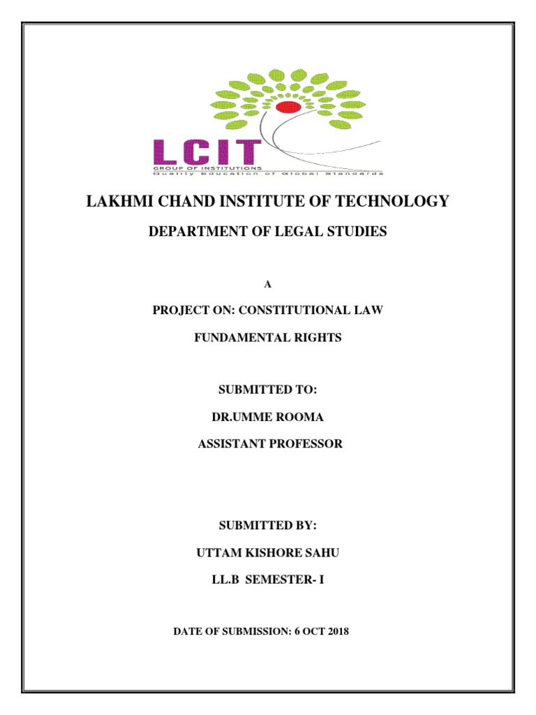 Uttam Kishore Sahu LL.B Project | PDF | Civil Liberties | Social Institutions