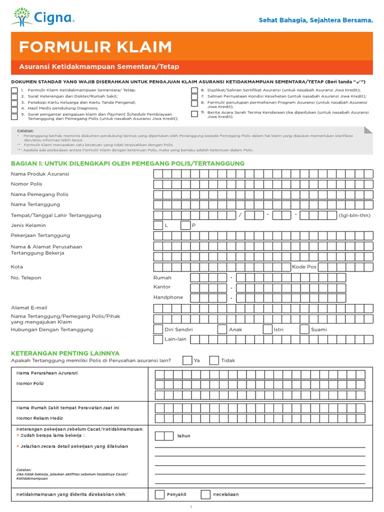 Formulir Klaim Asuransi Cigna | PDF