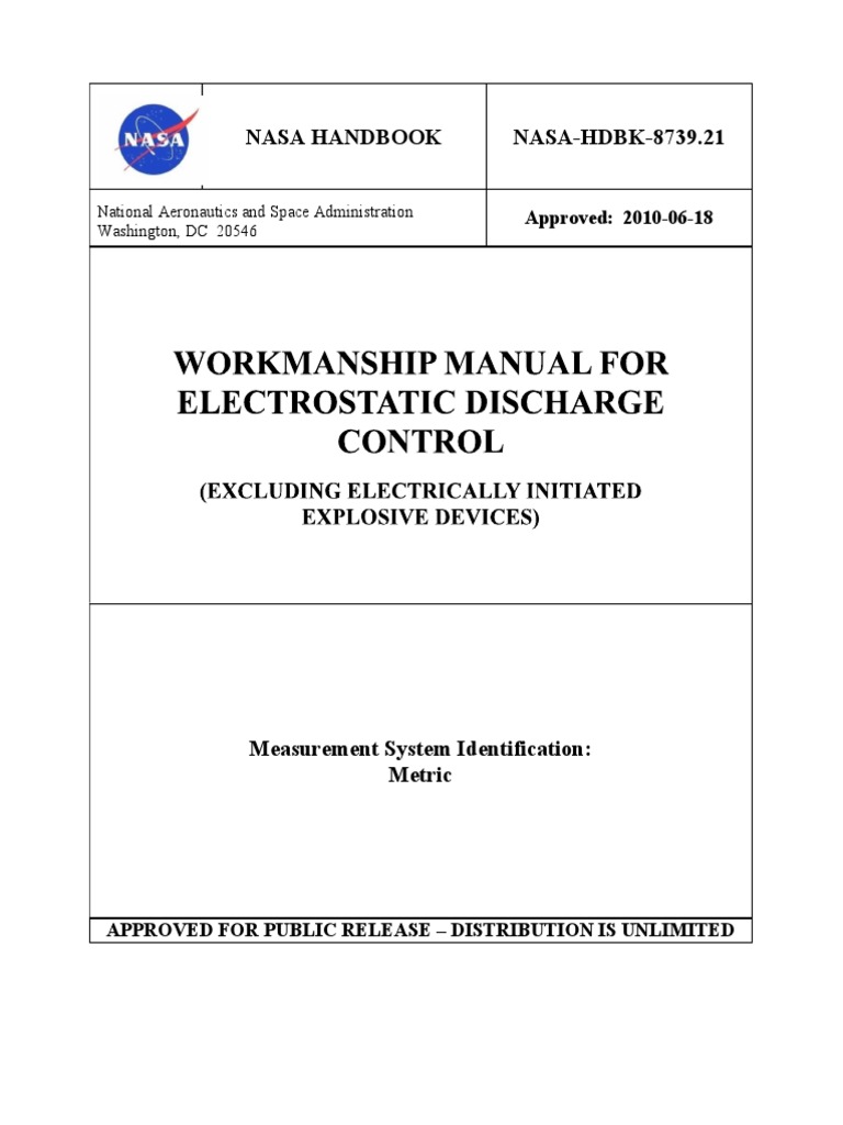 Nasa STD 8739.21 ESD | PDF | Electrostatic Discharge | Electrostatics
