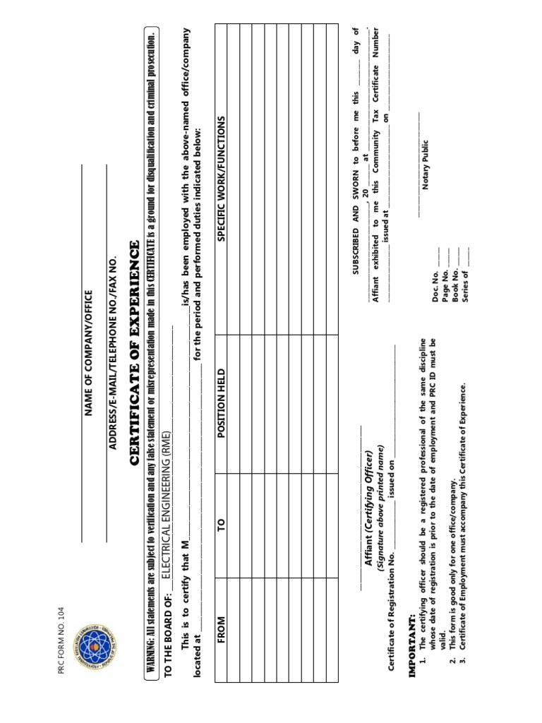 PRC Form 104 | PDF | Government Information | Government