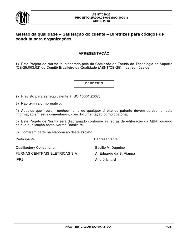 ABNT_ISO 10001_Diretrizes Codigos de conduta.pdf | Padronização | ISO 9000
