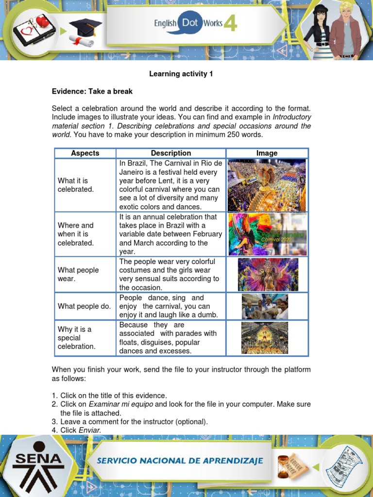 Learning activity 1: Describing Carnival in Rio | PDF