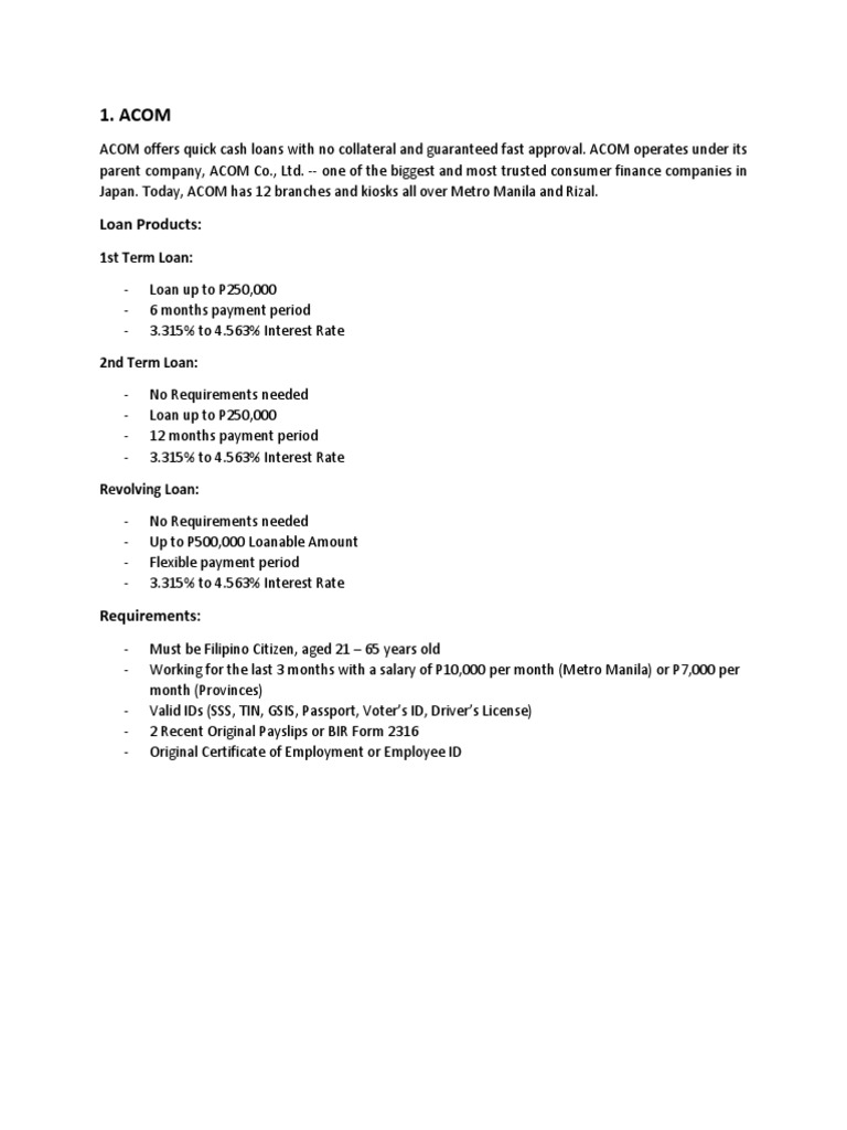 ACOM's Quick Cash Loan Options and Requirements for Filipino Citizens ...