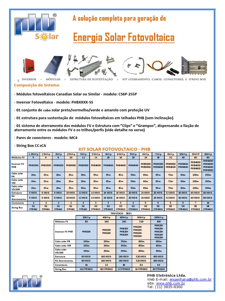 Kits PHB Solar v2 | PDF | Energia renovável | Energia elétrica