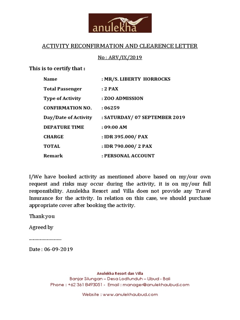 Activity Reconfirmation Letter | PDF