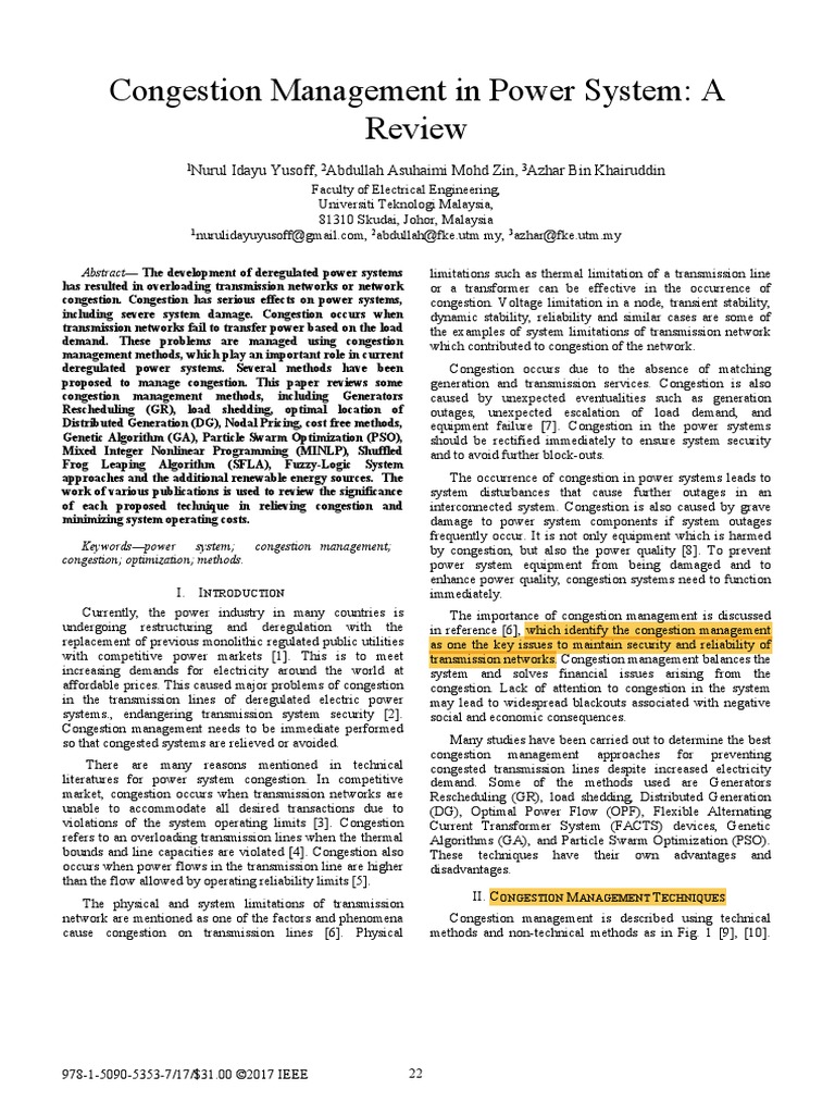 Congestion Management in Power System - A Review | PDF | Mathematical Optimization | Network ...