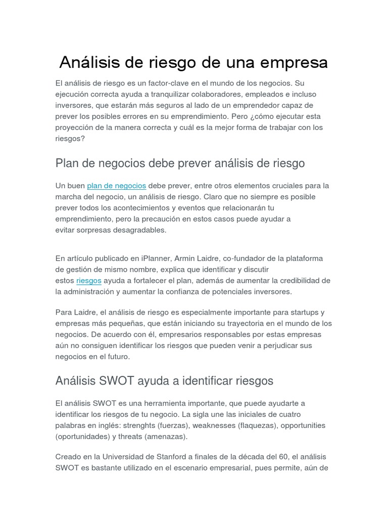 Análisis de Riesgos Empresariales | PDF | Liquidez de mercado | Interés
