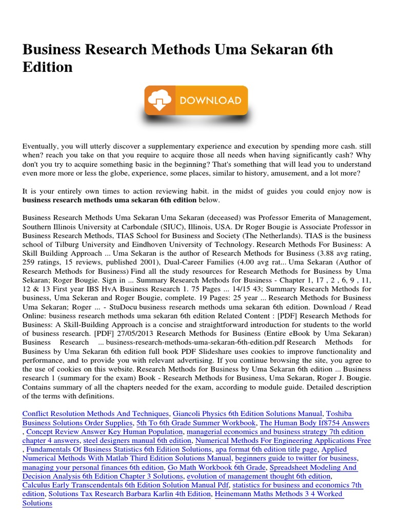 Business Research Methods Uma Sekaran 6th Edition | PDF | Numerical Analysis | Business