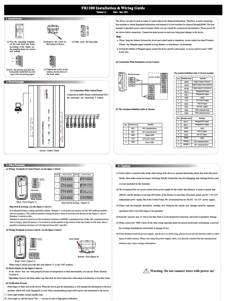 FR1200 Installation & Wiring Guide | PDF | Switch | Power Supply