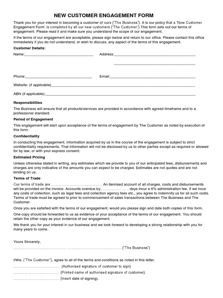 Engagement Form | PDF | Confidentiality | Business
