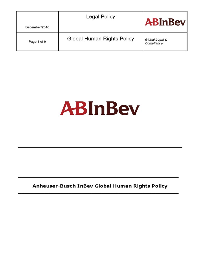 AB InBev Human Rights Policy PDF | PDF | Employment | Human Rights