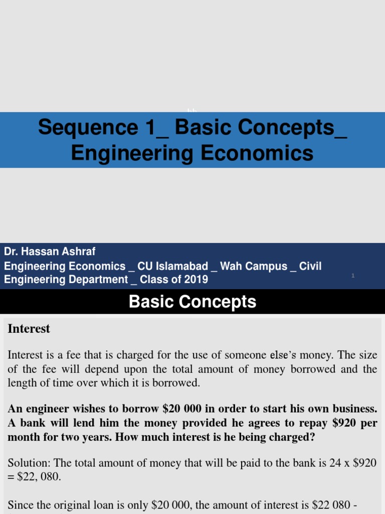 Introduction to Basic Concepts of Engineering Economics Including ...