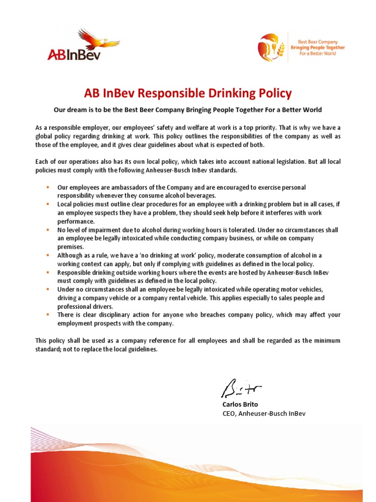 AB InBev Responsible Drinking Policy PDF | Download Free PDF ...