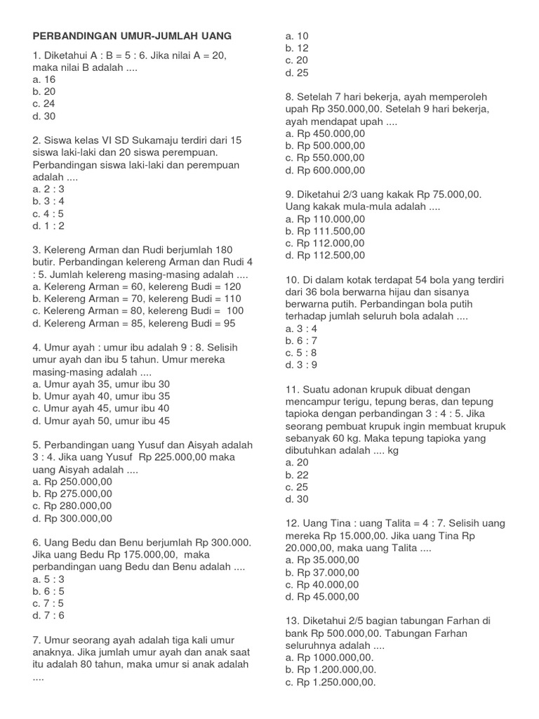 Perbandingan Umur Dan Jumlah Uang | PDF
