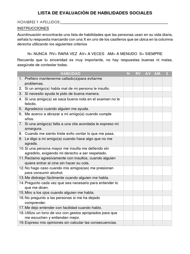 Habilidades Sociales - Cuestionario | PDF