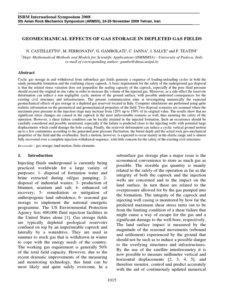 Geomechanical Effects of Gas Storage in Depleted Gas Fields: ISRM ...