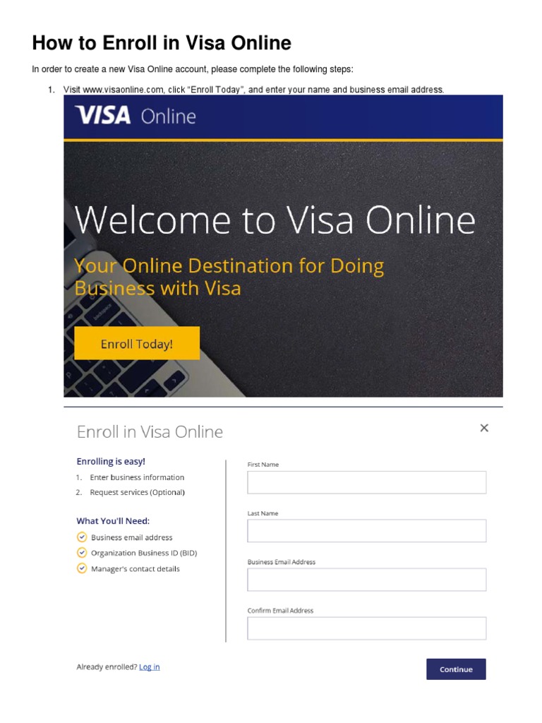 Enrolling in Visa Online Account | PDF