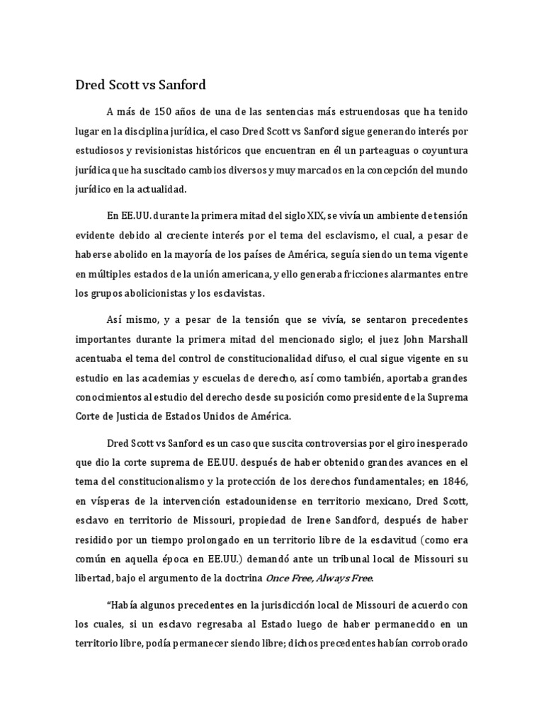Dred Scott Vs Sanford | PDF | Esclavitud | Instituciones sociales