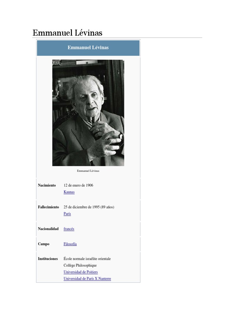 Biografía. Emmanuel-Levinas | PDF | Teorías filosóficas | Metafísica