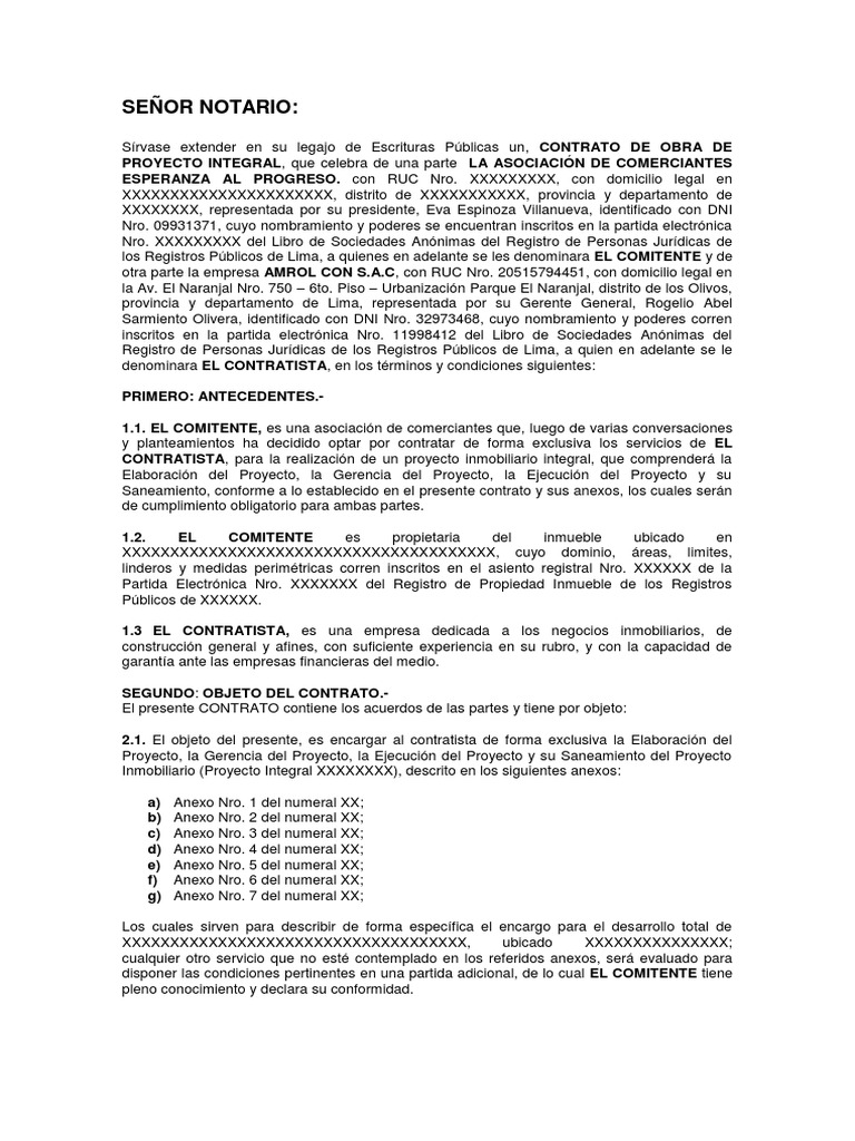 Contrato de Obra Por Proyecto Integral - Amrol Con Sac | PDF ...