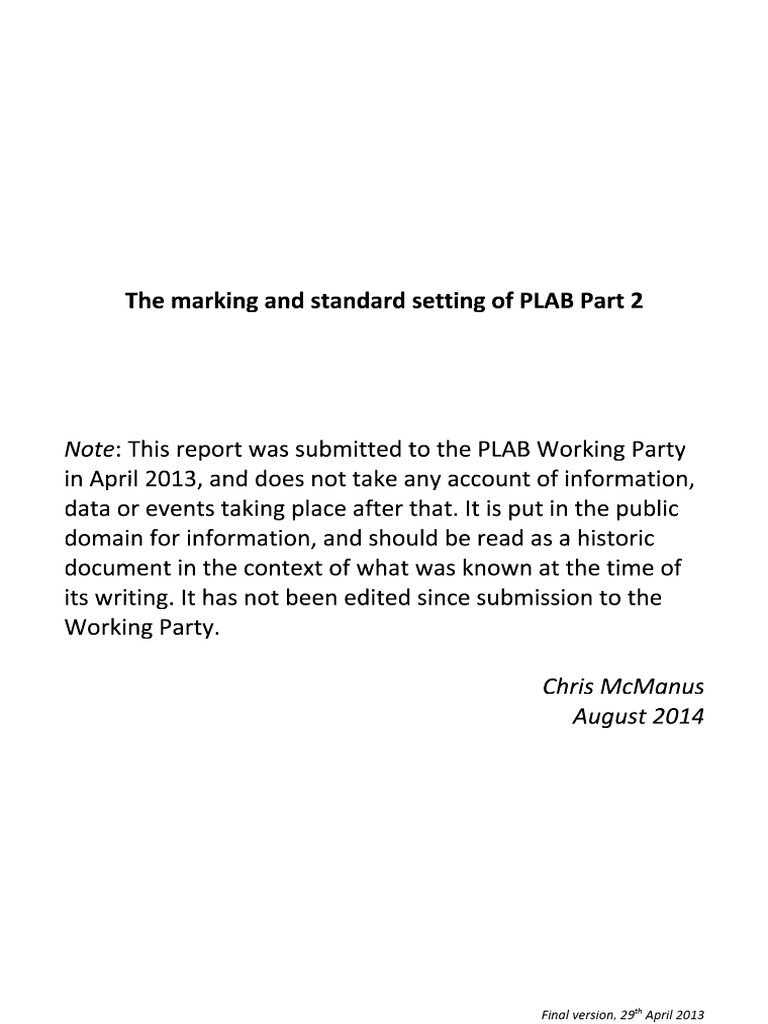 Marking and The Standard Setting of The PLAB Part 2 | PDF | Standard ...