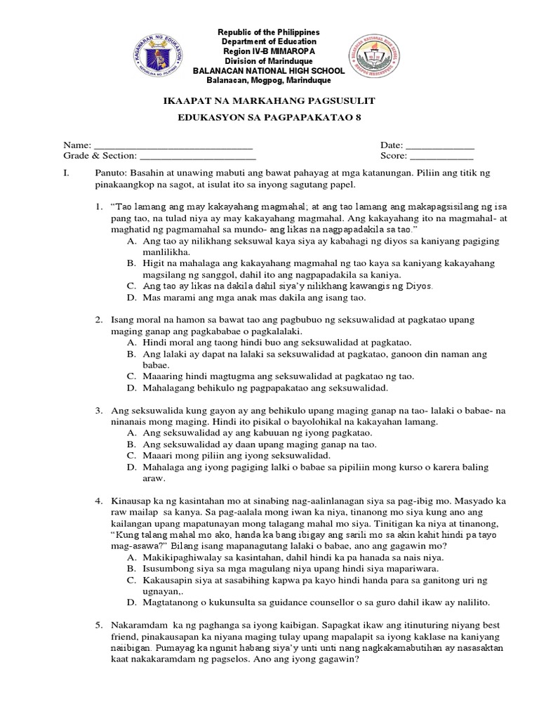 Esp 4th Quarter Pdf