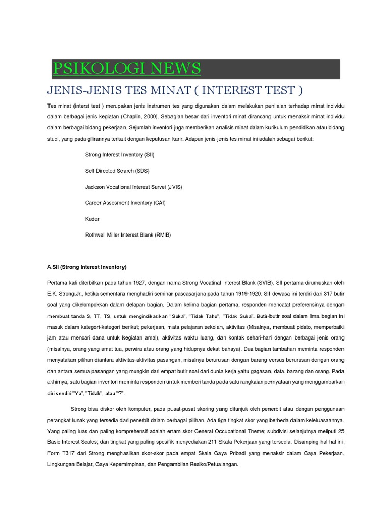 JENIS-JENIS TES MINAT | PDF