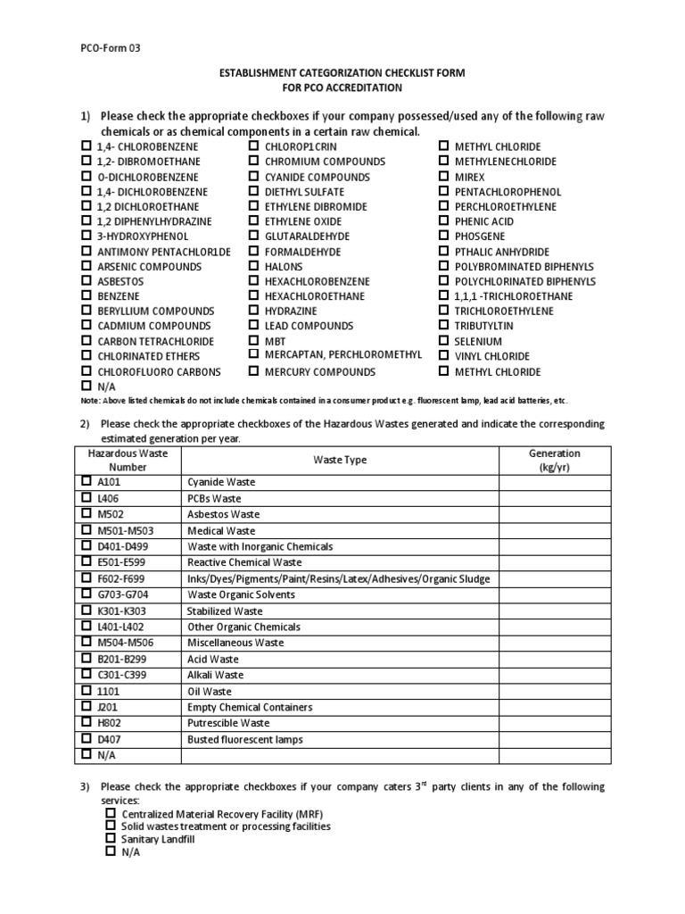 Establishment Categorization Checklist Form | PDF | Wastewater ...