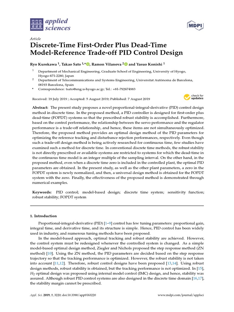 Discrete-Time First-Order Plus Dead-Time Model-Reference Trade-off PID Control Design | PDF ...