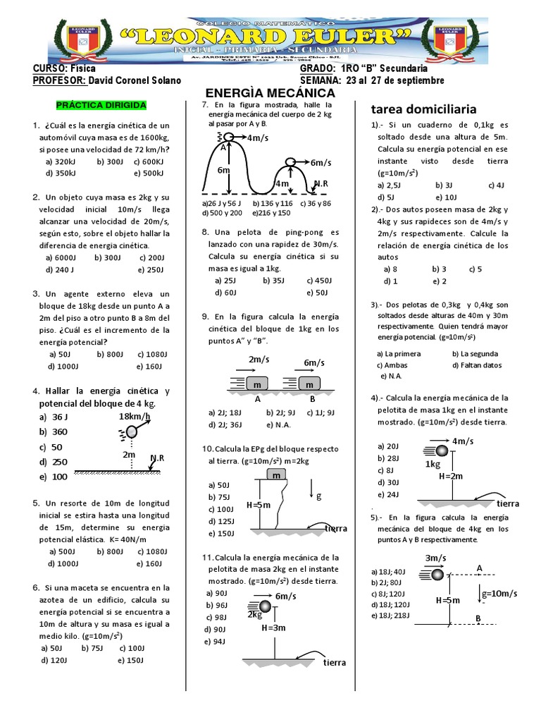 Ejercicios de Energía Mecánica para Secundaria | PDF | Masa | Cantidad