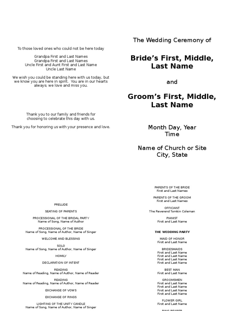 Wedding Program Template For Download | PDF | Wedding | Social Conventions