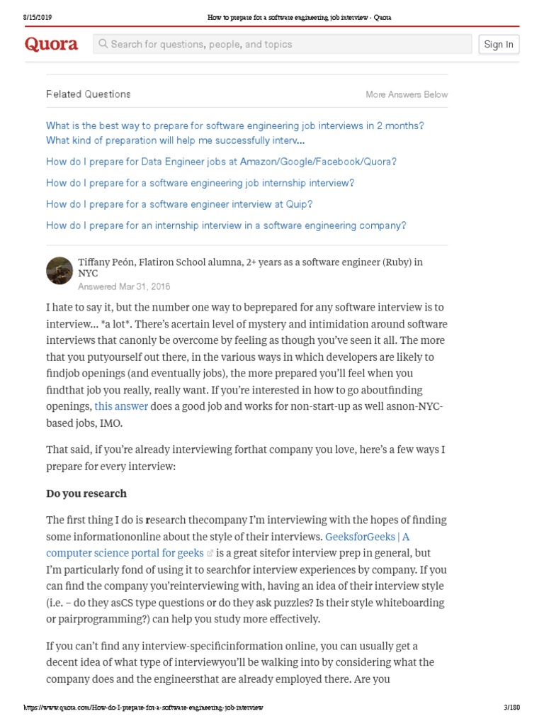 How To Prepare For A Software Engineering Job Interview - Quora3 | PDF | Job Interview | Cyberspace