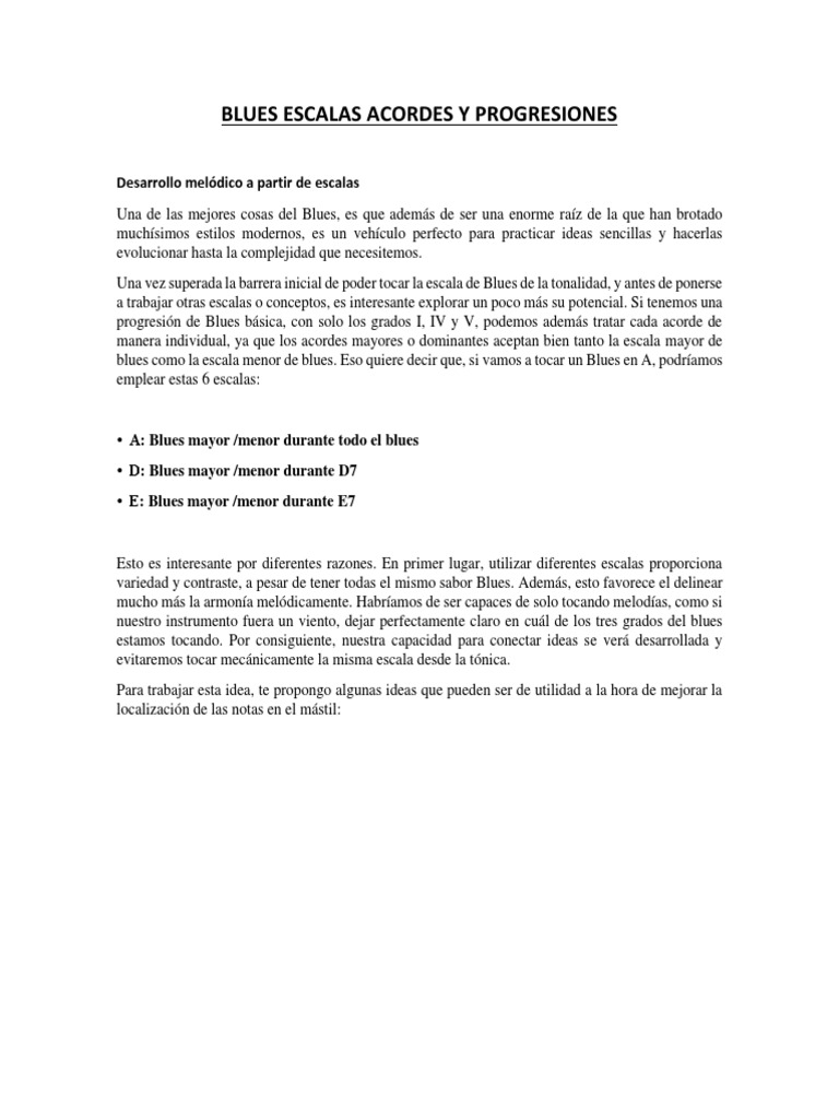 Blues Escalas Acordes y Progresiones | PDF | Acorde (Música) | Blues