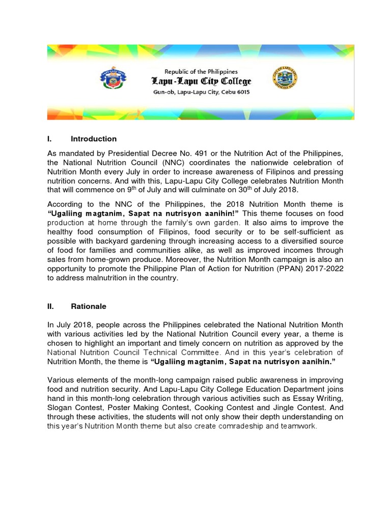 Nutrition Month Celebration 2018 Activities | PDF | Essays | Drawing