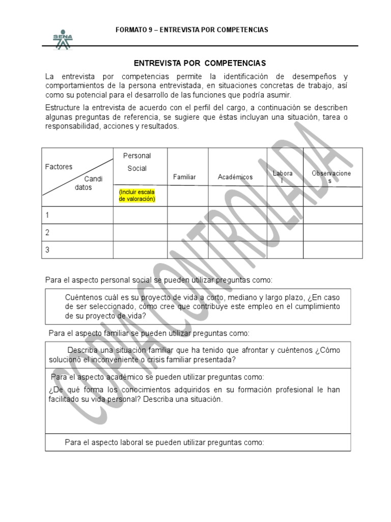 Formato 9 - Entrevista Por Competencias | PDF