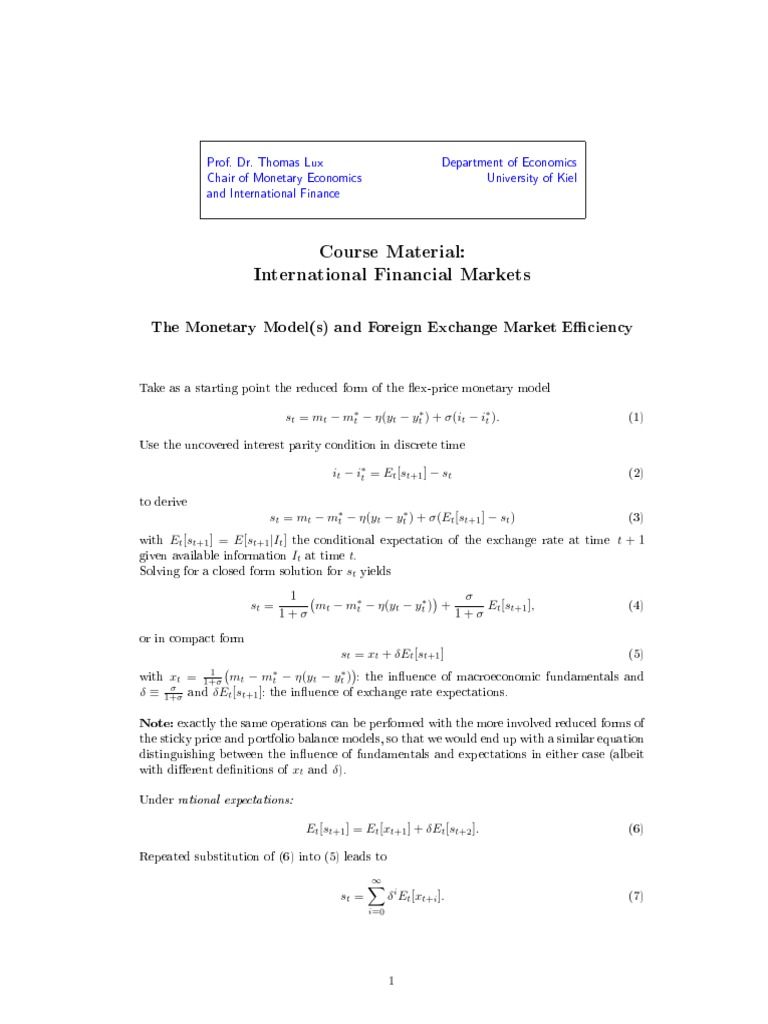 Course Material: International Financial Markets: The Monetary Model(s ...