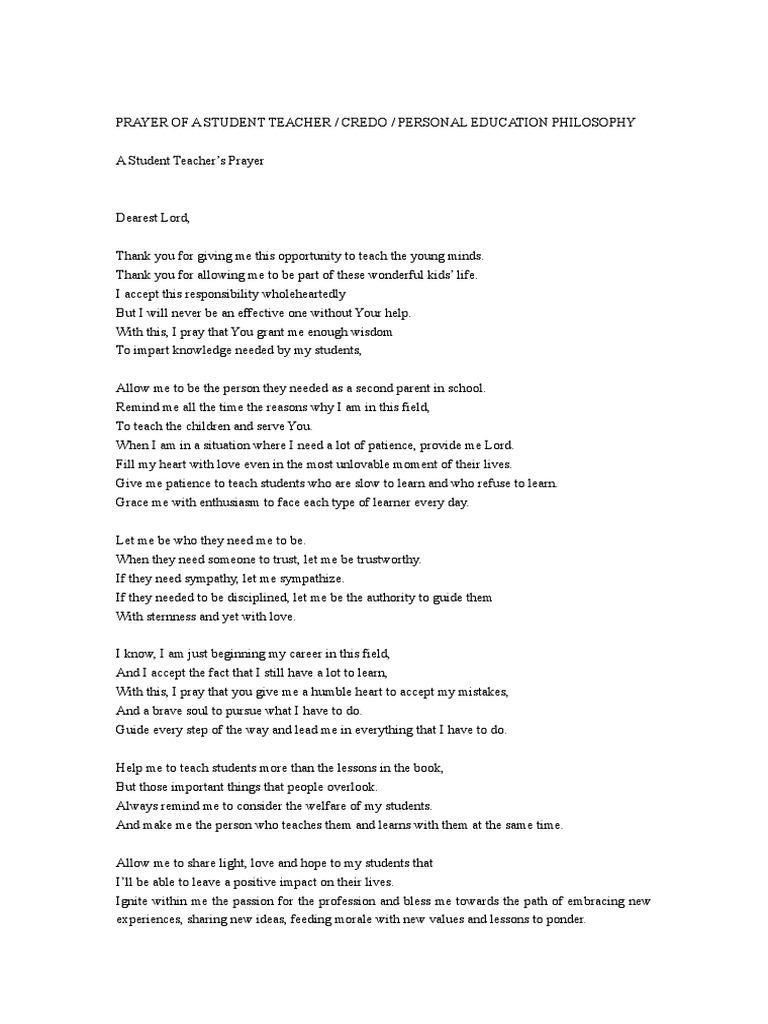 Credo | Download Free PDF | Philosophy Of Education | Meaning Of Life