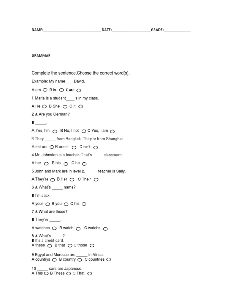 English Exam A1 Level | PDF