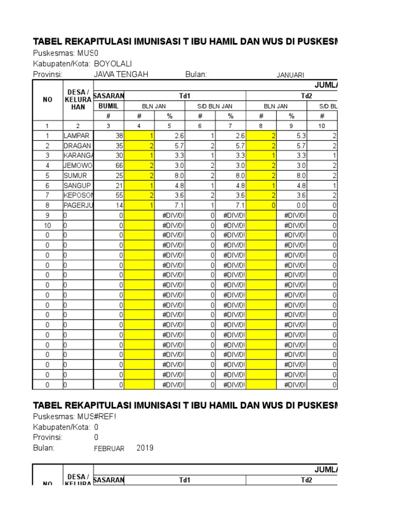 Tabel Rekapitulasi Imunisasi T Ibu Hamil Dan Wus Di Puskesmas | PDF