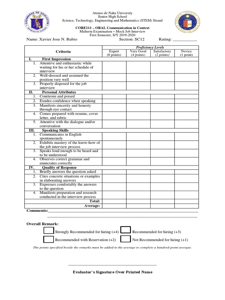 Interview Rubric | PDF | Job Interview | Cognition