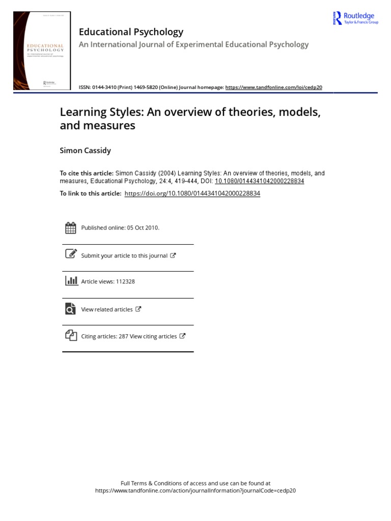Learning Styles An Overview of Theories Models and Measures | PDF ...