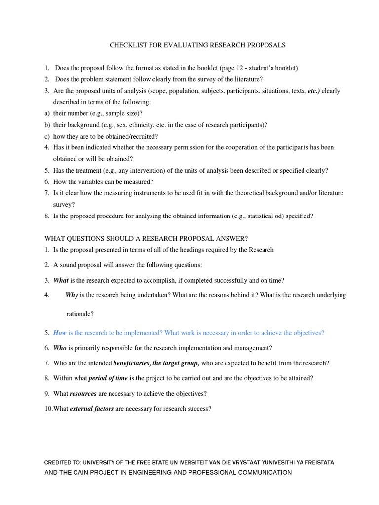 Checklist For Evaluating Research Proposals 1496 Eng | PDF | Experiment ...