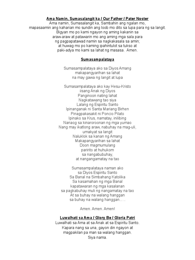 Ama Namin, Aba Ginoong Maria, Sumasampalataya | PDF