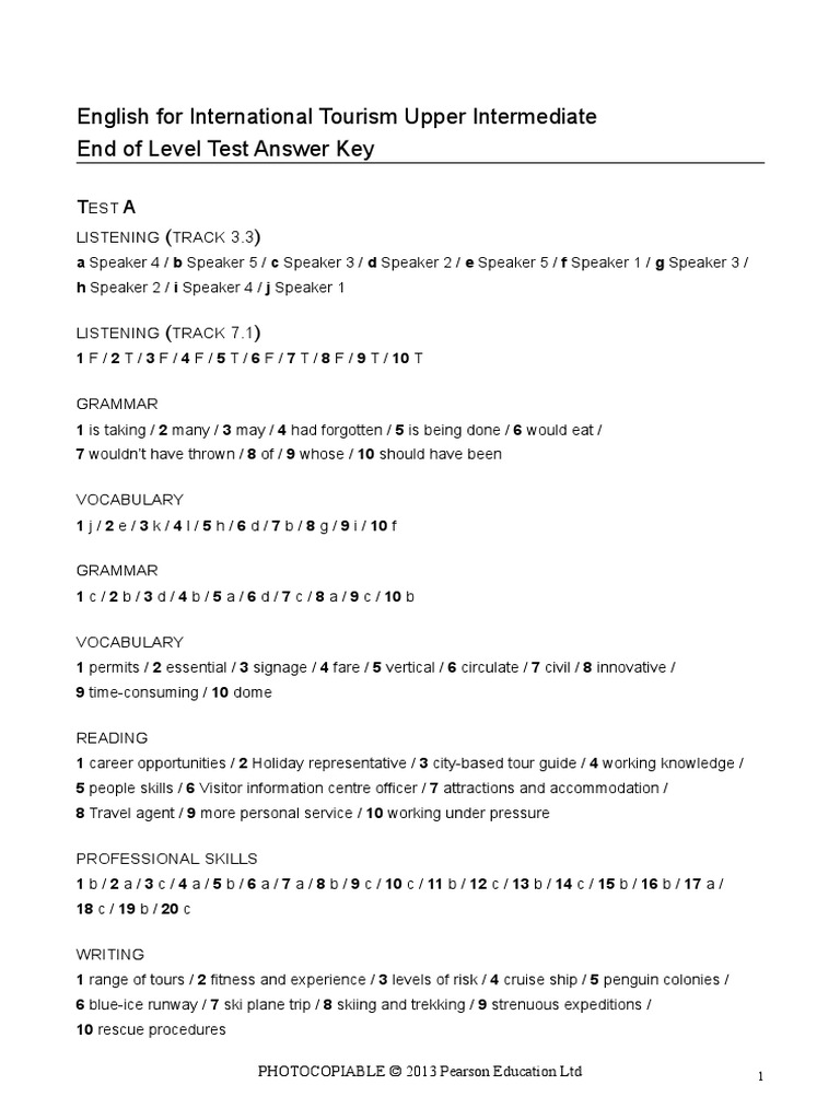 End of Level Test AB Answer Key | PDF