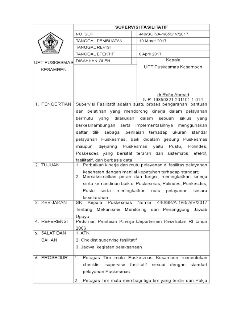 Sop Supervisi Fasilitatif | PDF