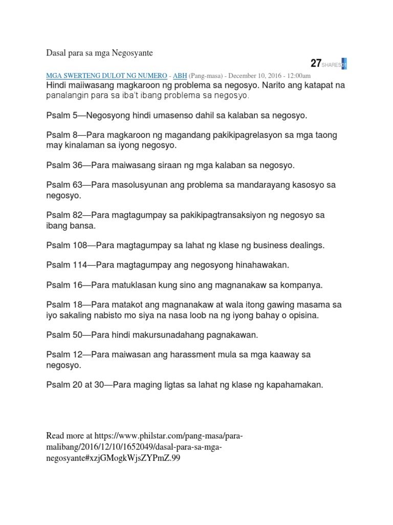 Dasal para Sa Mga Negosyante | PDF