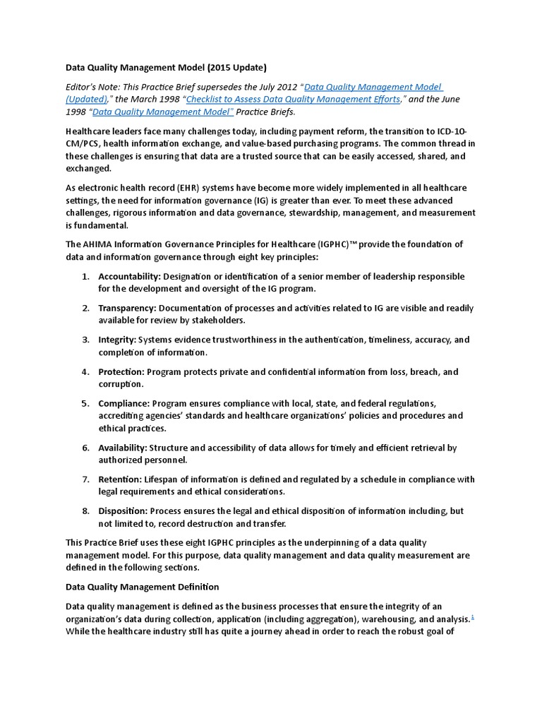 Data Quality Management Model | PDF | Electronic Health Record | Data ...
